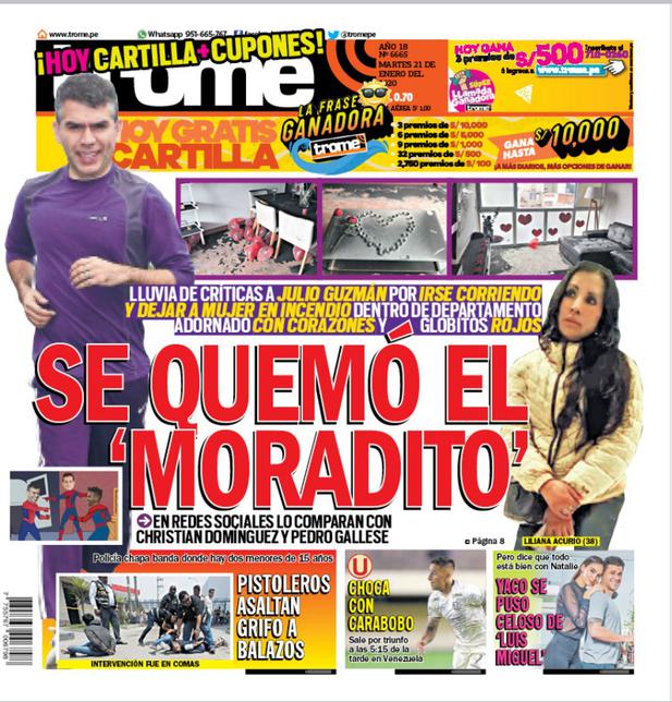 Julio Guzmán | SE QUEMÓ ‘EL MORADITO’ | Portada Trome | IMPRESA | TROME.COM